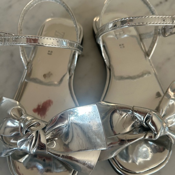 Zara | Shoes | Zara Silver Bow Sandals | Poshmark